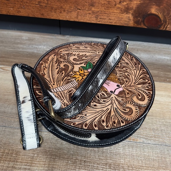 Myra Bag | Bags | Myra Bag Steer Hand Tooled Round Leather Purse Bag ...